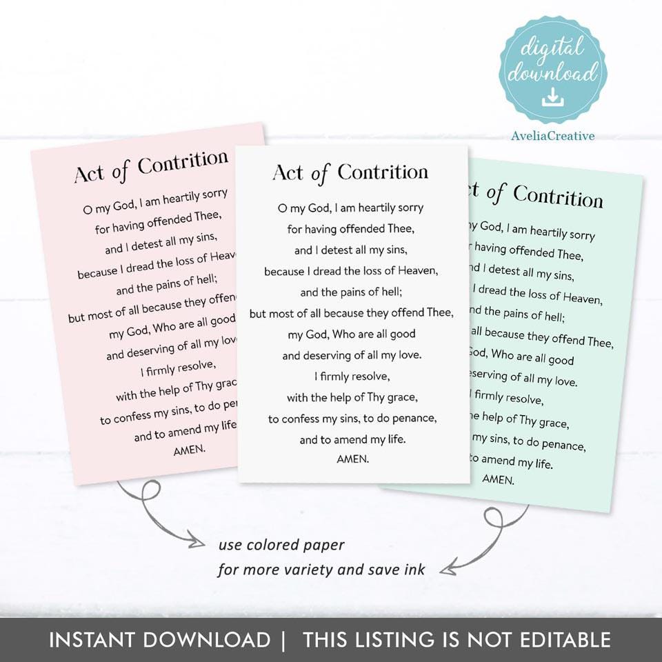 Act of Contrition Printable Prayer Card, Instant Download, Prayer for ...