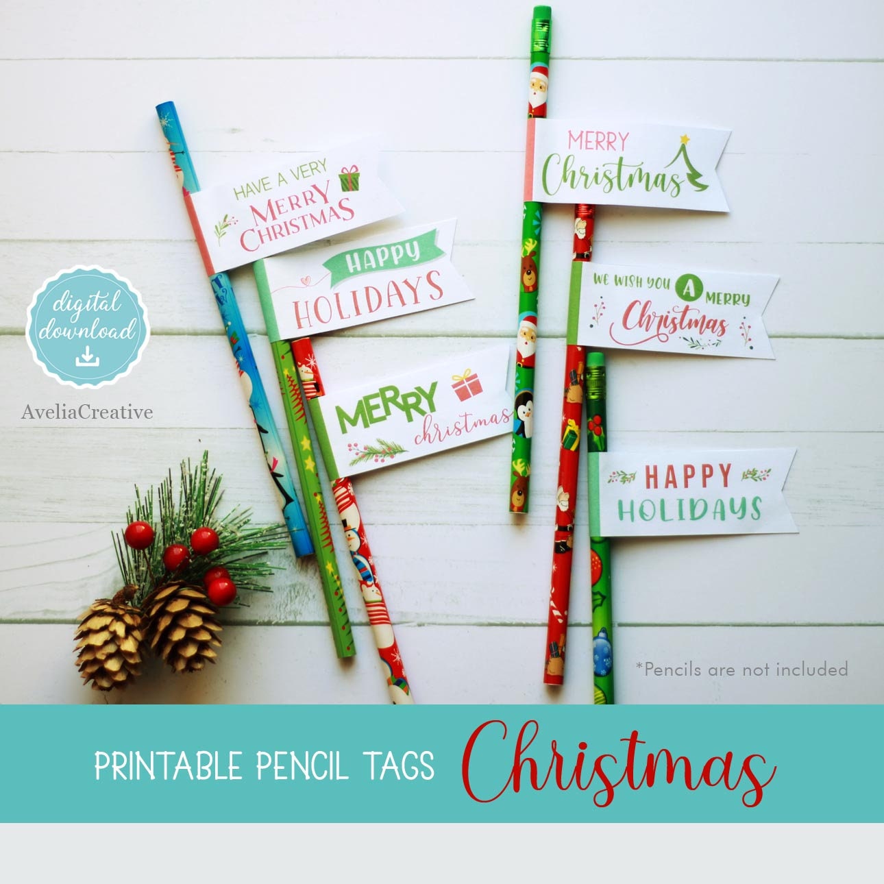 Christmas Printable Pencil Tags, Instant Download, Printable Christmas ...