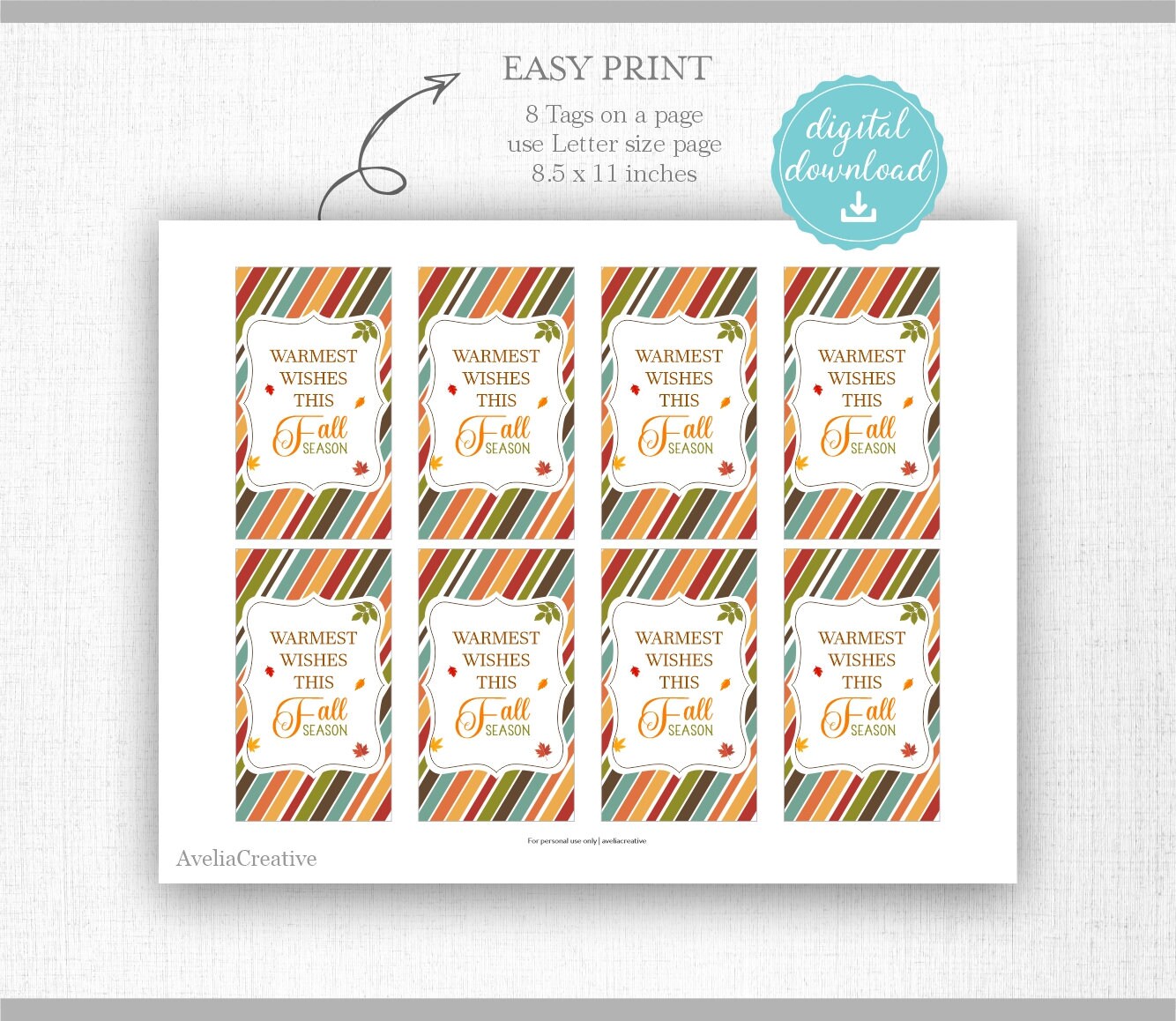 Printable Fall Gift Tags, Instant Download, Hello Fall Autumn Leaves ...