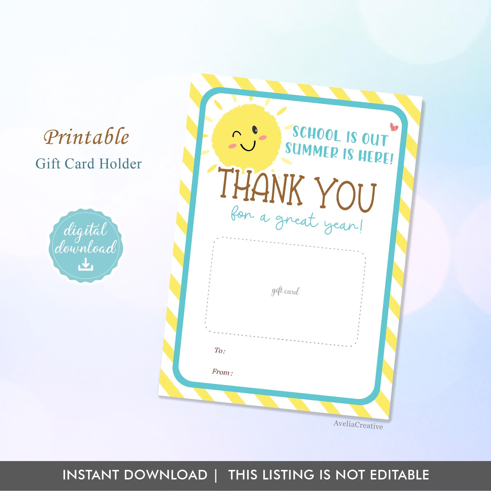Printable Gift Card Holder, Instant Download, End of the School Year ...
