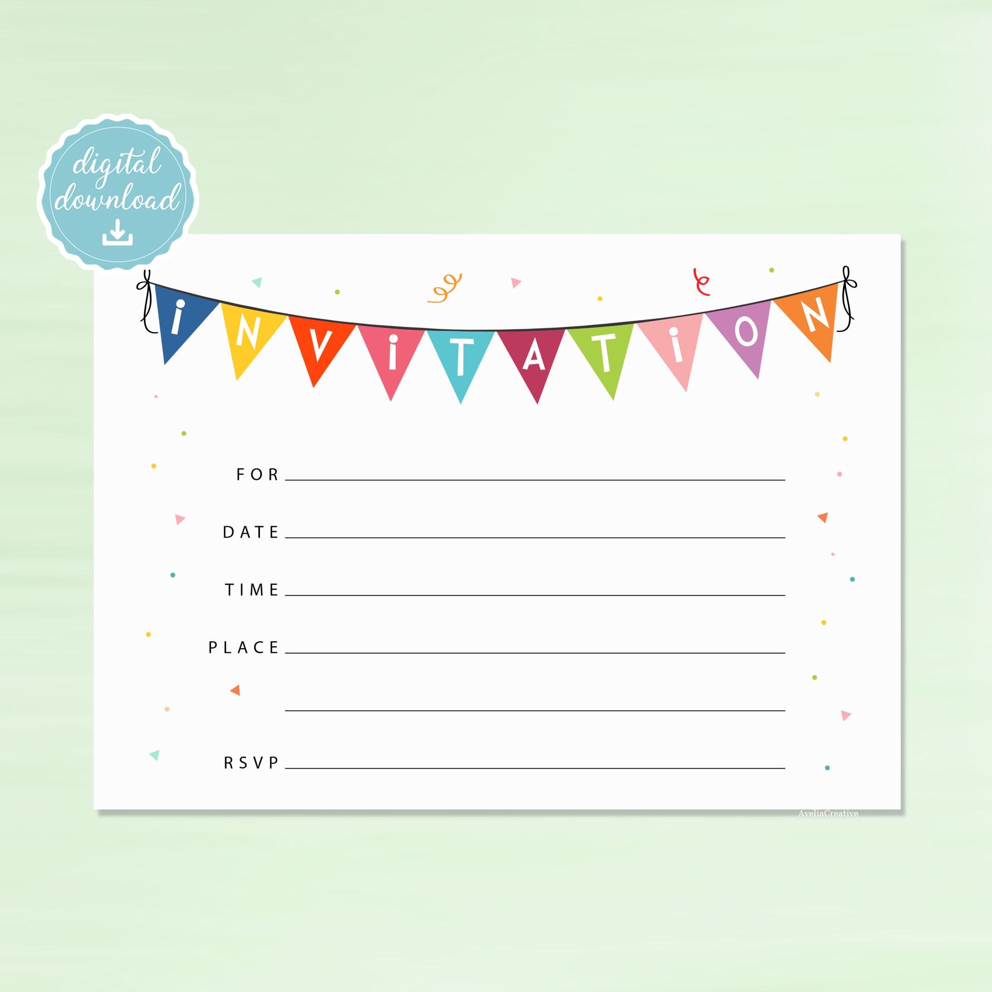 Party Blank Invitation, Instant Download, Fill-in Invite, Printable ...
