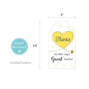 Teacher Appreciation Gift Tags, Instant Download, Thanks for Bee-ing a ...