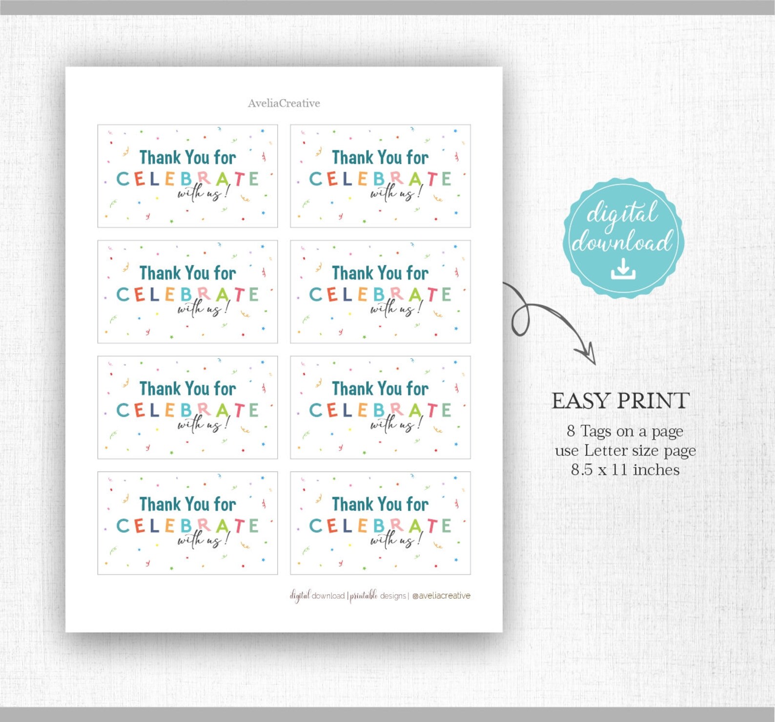 Thank You Party Tags, Instant Download, Thank You for Celebrate With Us ...