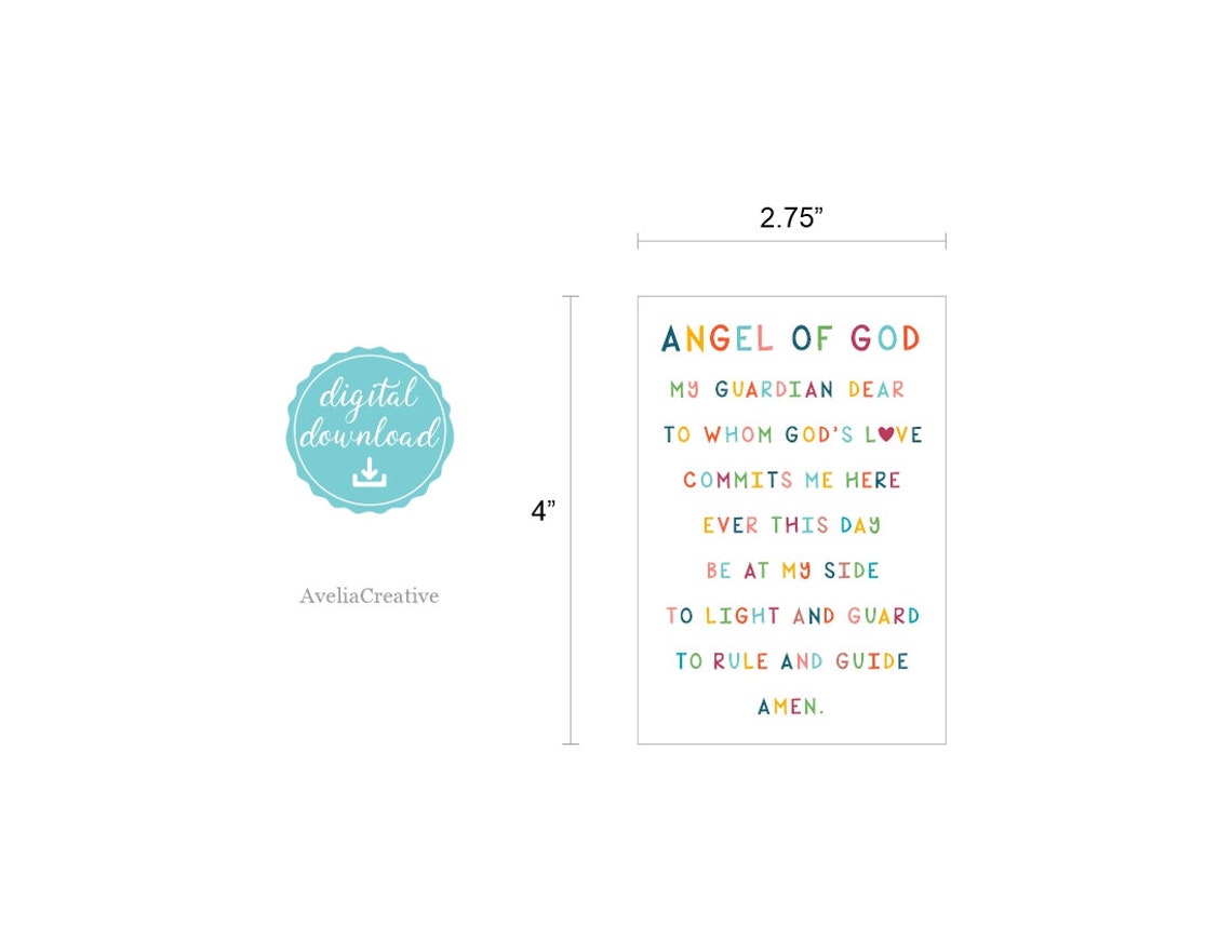 Printable Prayer Card Angel of God, Instant Download, Prayer to ...
