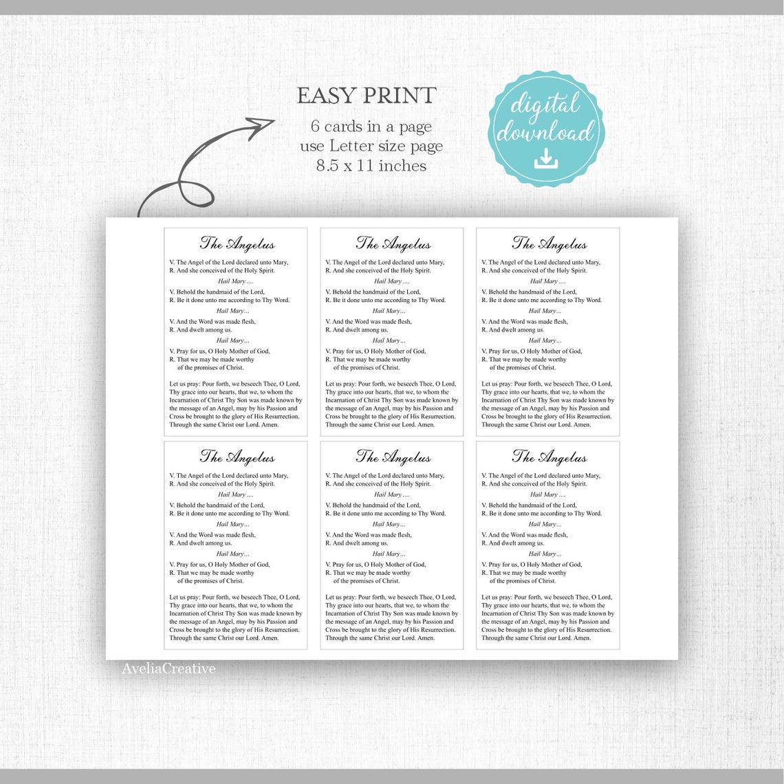 The Angelus Prayer Printable Card, Instant Download, Catholic Prayer ...