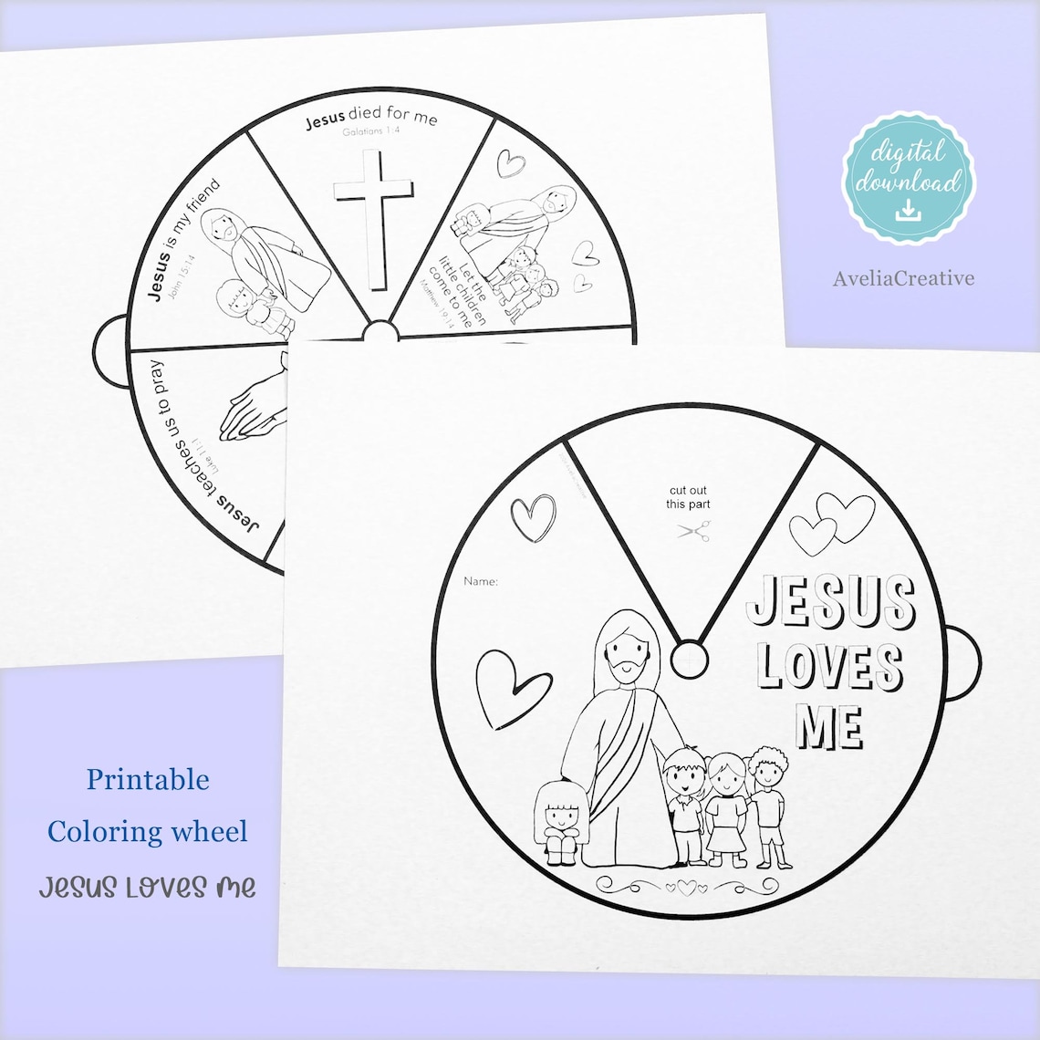 Jesus Loves Me Printable Coloring Wheel, Instant Download, Kids Bible ...