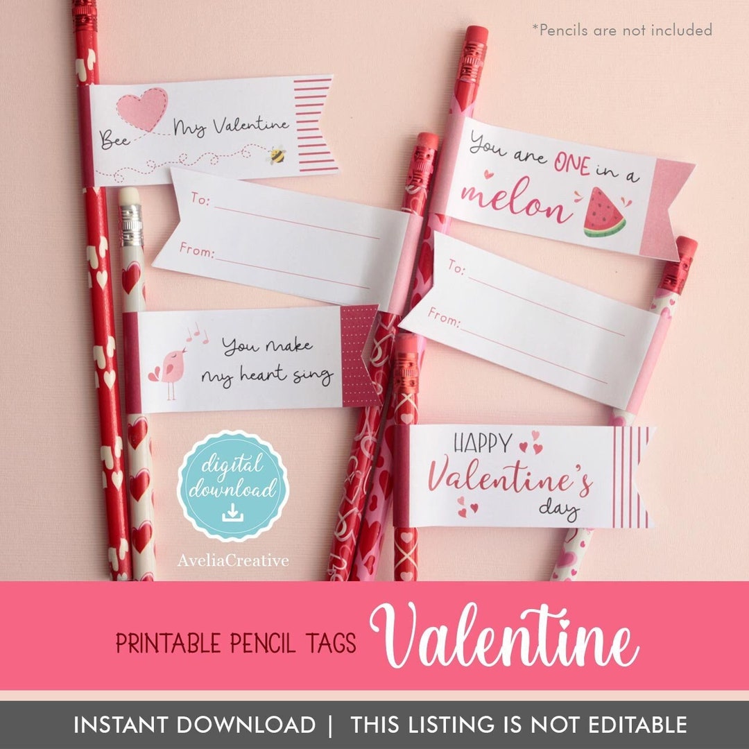 Valentine Printable Pencil Tags Instant Download Printable - Etsy