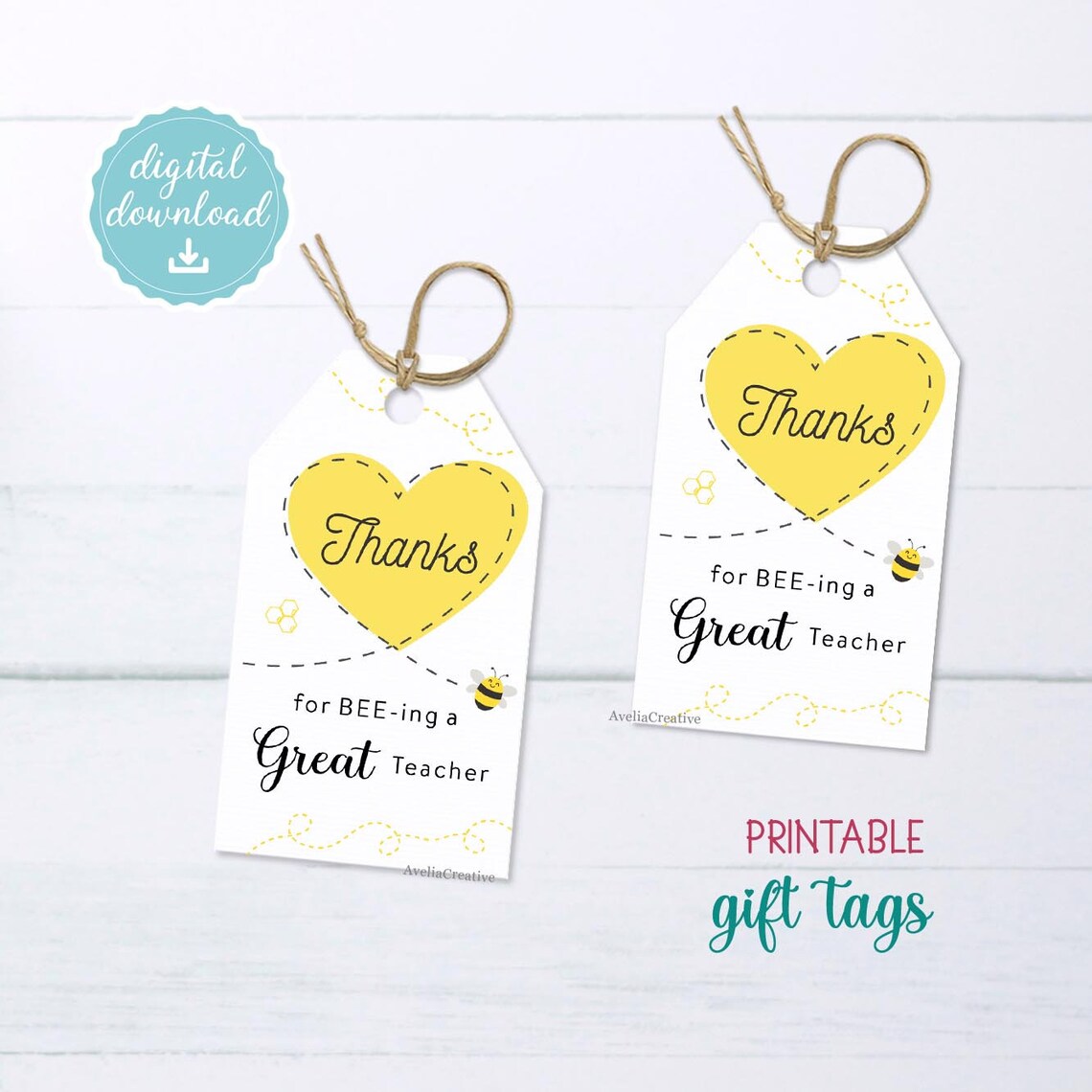 Teacher Appreciation Gift Tags, Instant Download, Thanks for Bee-ing a ...