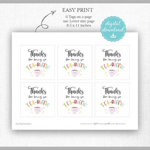 Thanks for Being so Tea-riffic Printable Tags, Instant Download, Thank ...