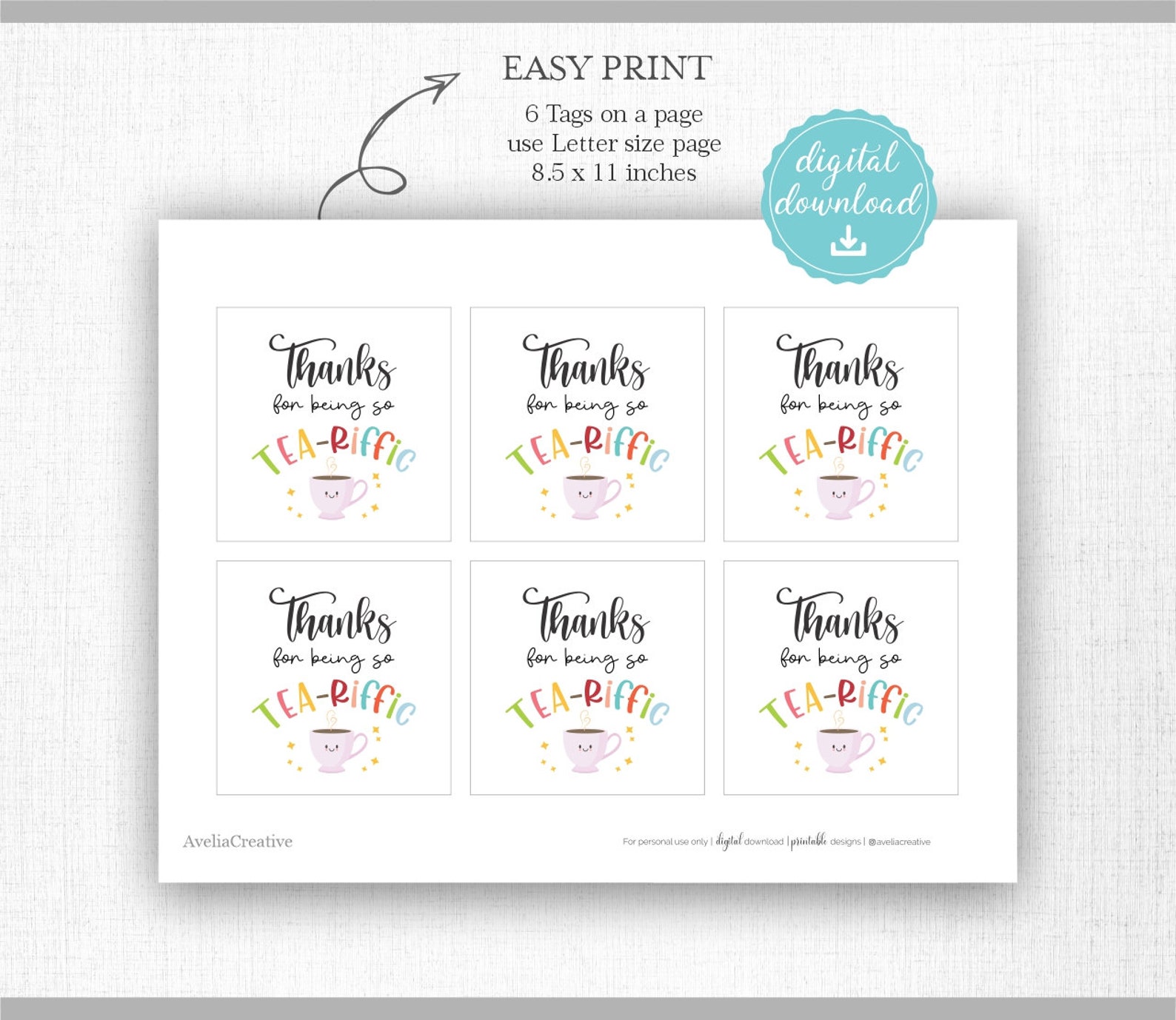 Thanks for Being so Tea-riffic Printable Tags Instant - Etsy