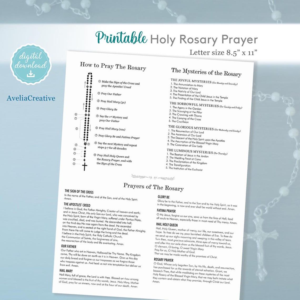 How to Pray the Rosary, Instant Download, Rosary Printable Pdf ...