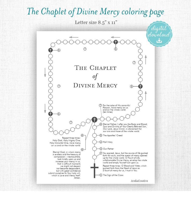 Divine Mercy Chaplet Coloring Page, Instant Download, the Chaplet of ...