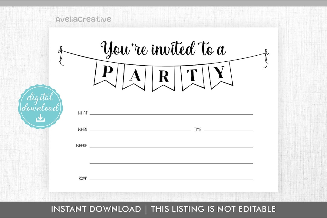 Party Blank Invitation Instant Download Fill-in Invitation - Etsy