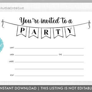 Party Blank Invitation Instant Download Fill-in Invitation - Etsy
