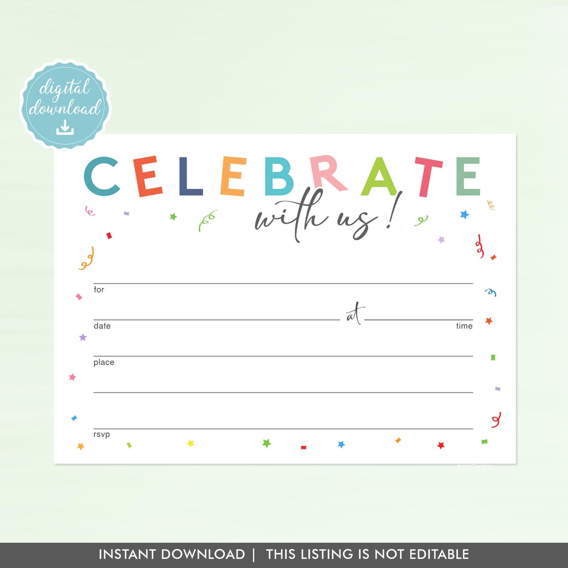 Celebrate With Us Blank Invitation, Instant Download, Fill-in ...