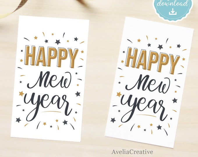 Printable New Year Gift Tags, Instant Download, Happy New Year Party ...