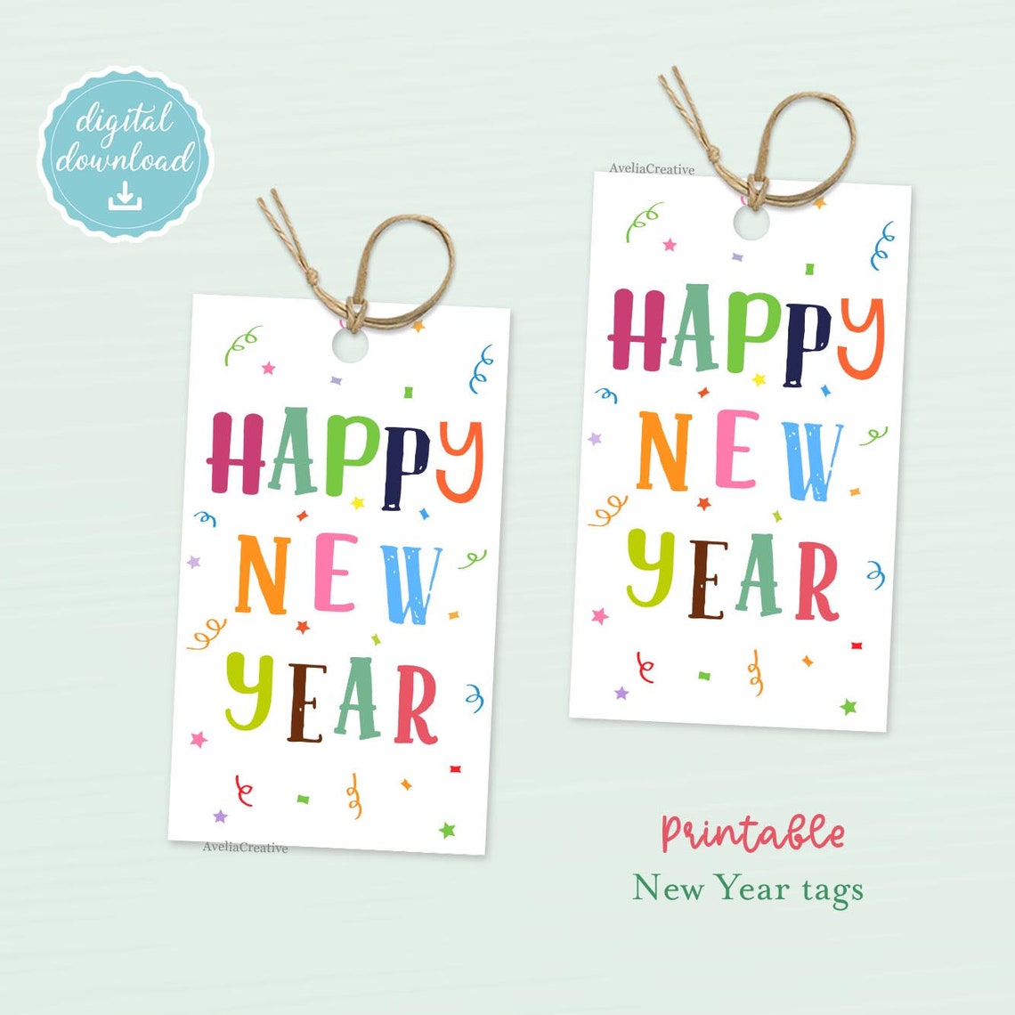 Happy New Year Gift Tags, Instant Download, Printable New Year Tags ...