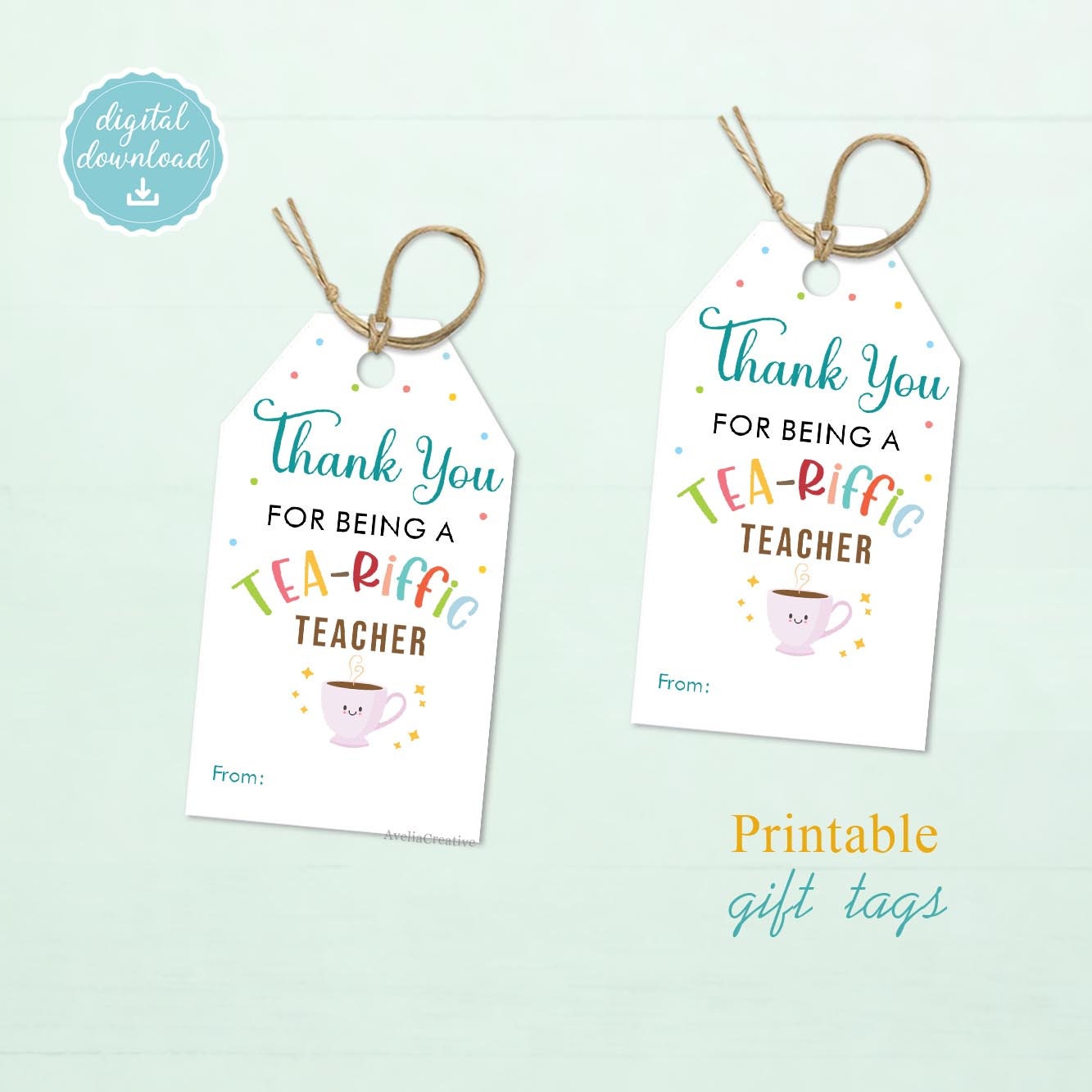 Thank You for Being a Teariffic Teacher Gift Tag, Instant Download ...
