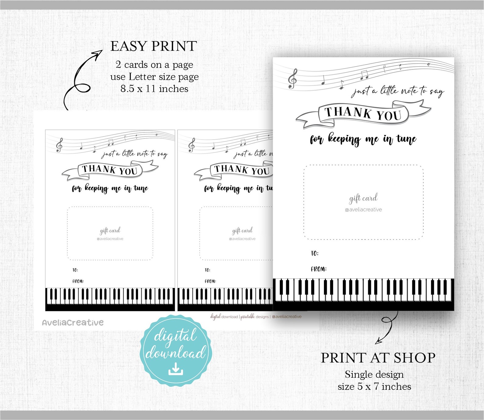 Music Teacher Gift Card Holder Instant Download Printable - Etsy