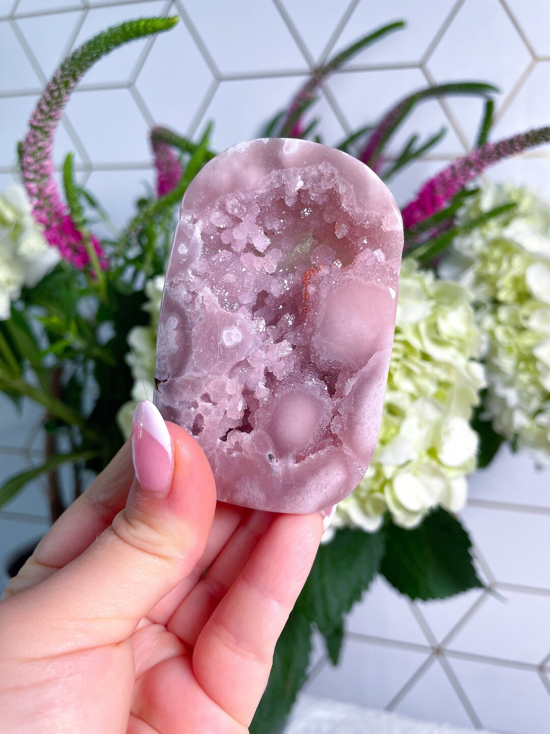Square Pink Amethyst Flower Agate Palm Stone Exact Crystal Shown Druzy ...