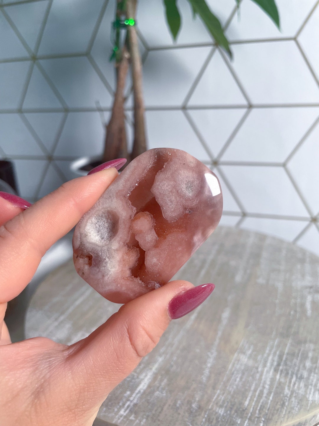 Pink Amethyst Palm Stone Exact Crystal Druzy Palm Stone Sugar Druzy ...