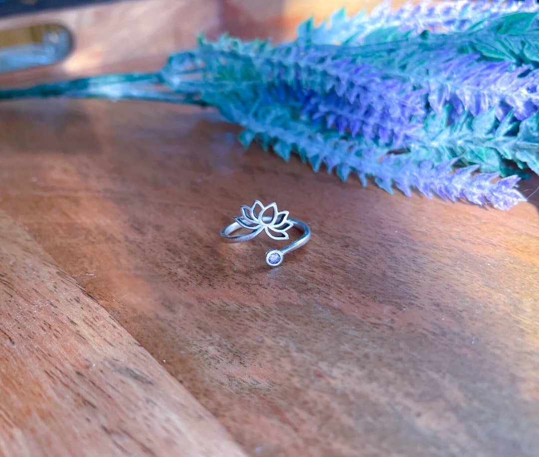 Lotus Ring - 925 Lotus Ring - Lotus Flower Ring - Adjustable Silver ...