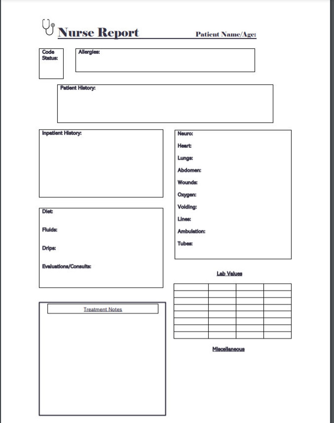 Nursing Report Sheet - Etsy