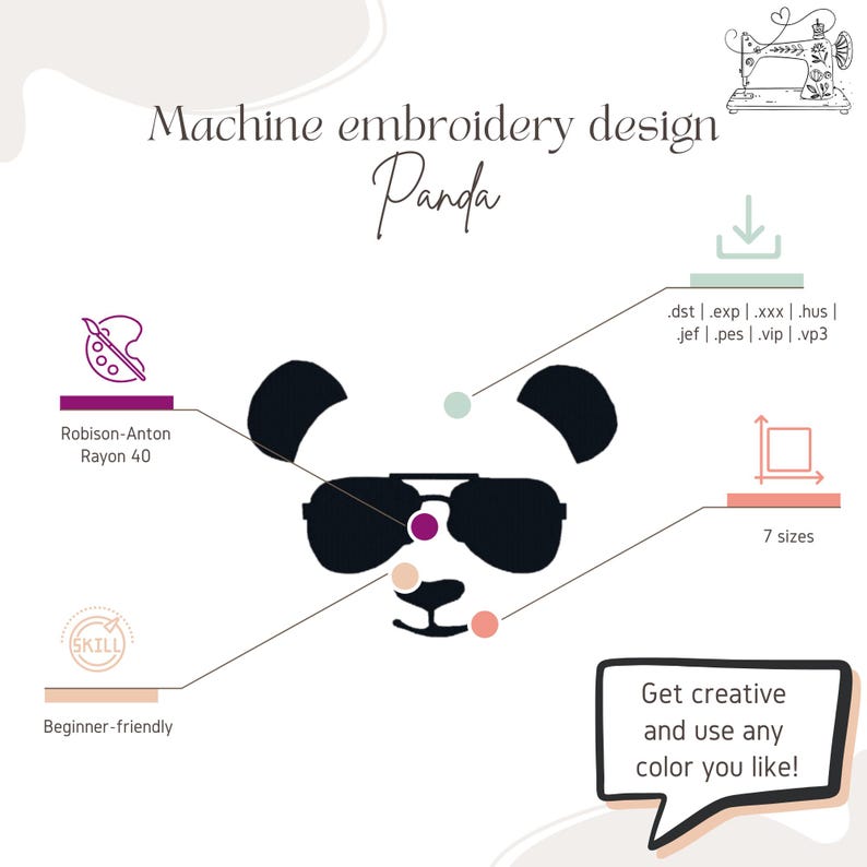 Panda Machine Embroidery Design With Glasses - Animal Embroidery File ...