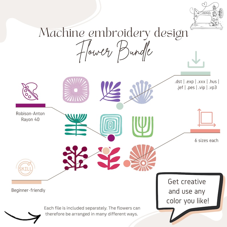 Machine Embroidery Design Flower Bundle | 9 Floral Machine Embroidery ...
