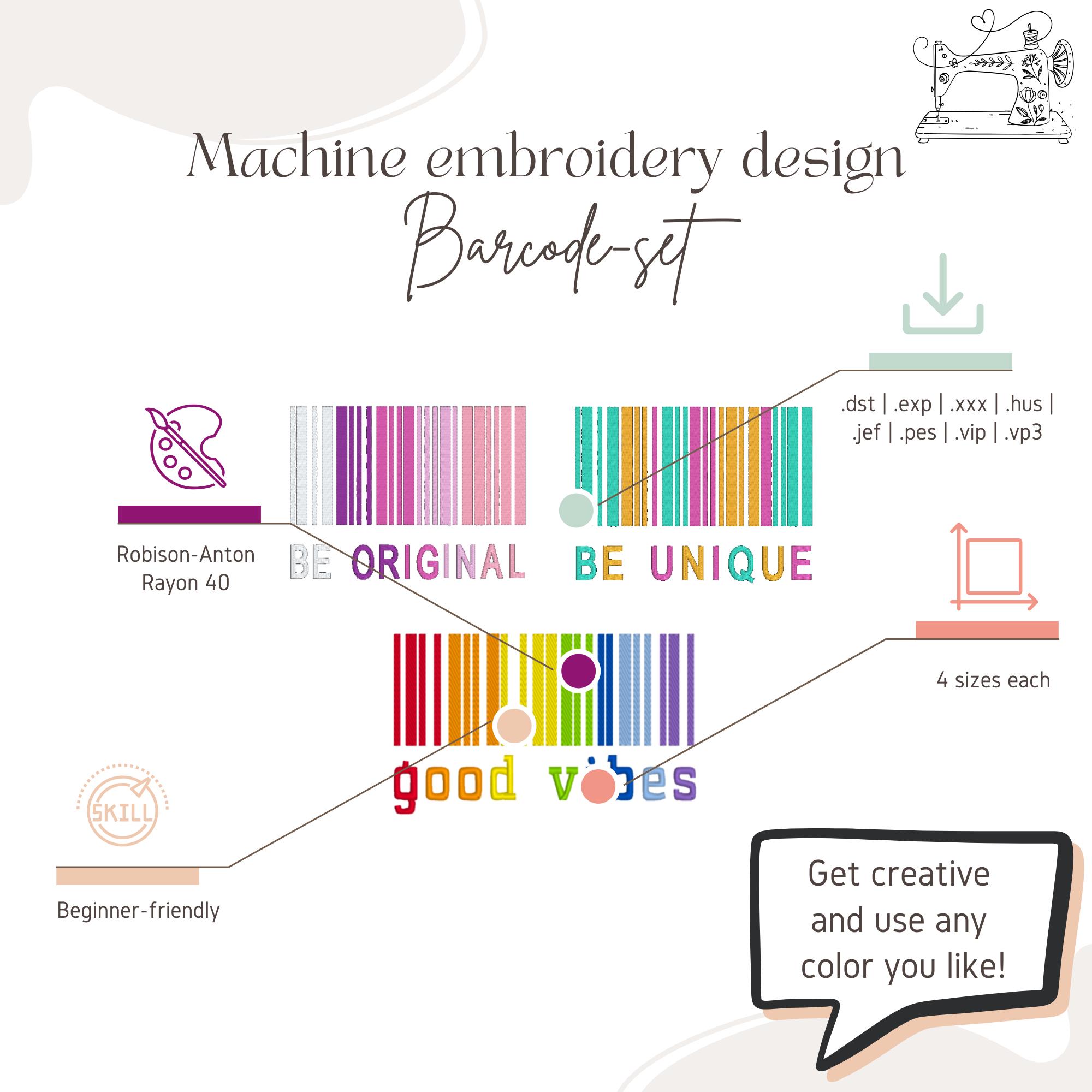 Machine Embroidery Design Barcode Bundle | 3 Lettering Machine ...
