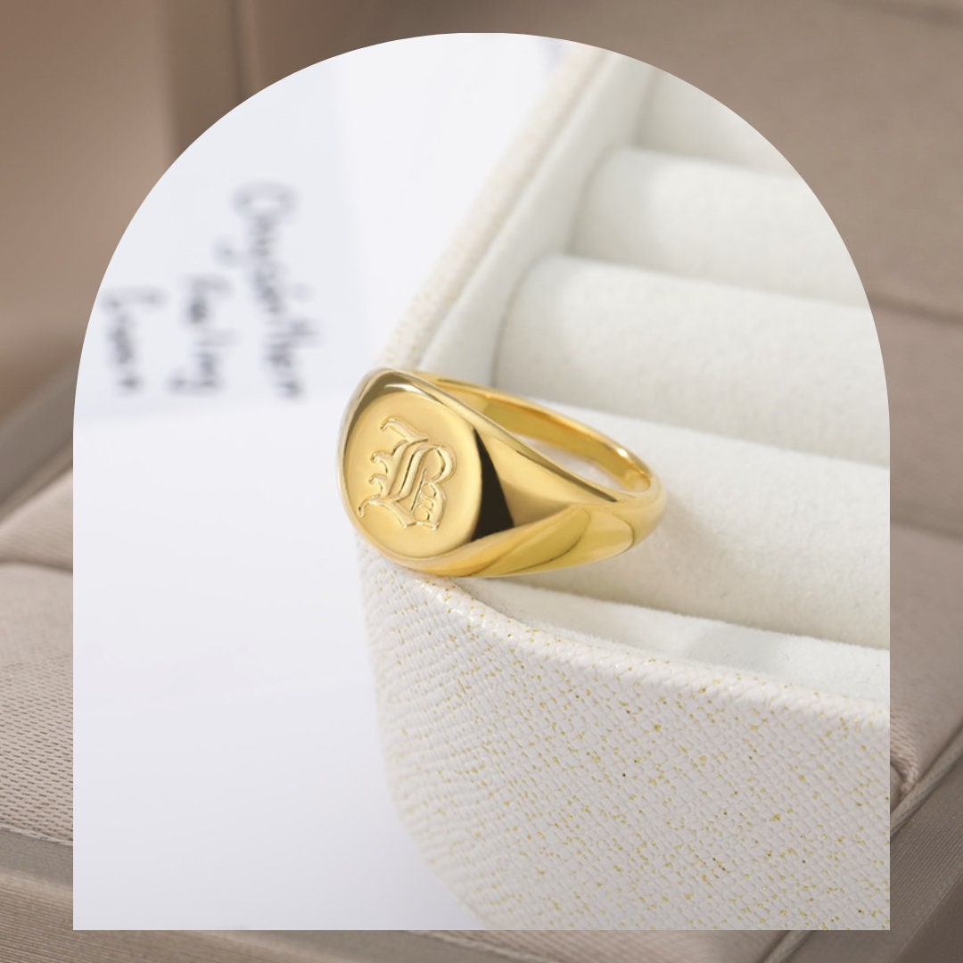 Personalized Old English Gold Signet Ring, Initial Signet Ring, Gift ...