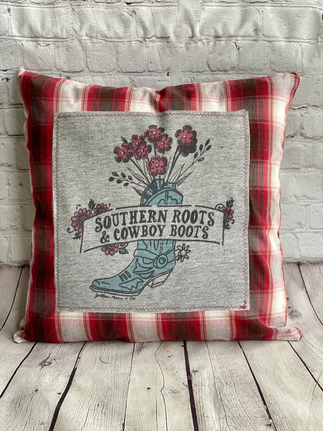 Upcycled southern Roots & Cowboy Boots 16x16 Pillow - Etsy