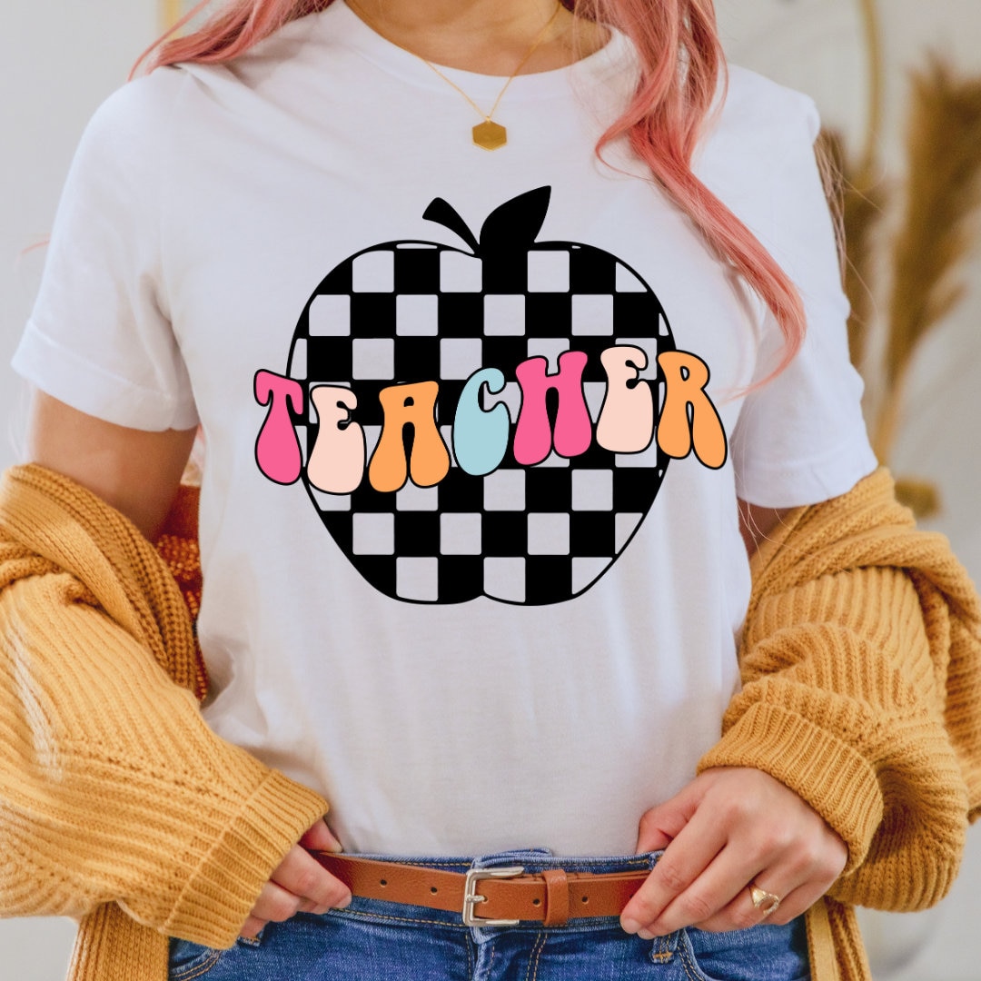 Checkered Apple Teacher Retro Tee Shirt - Etsy