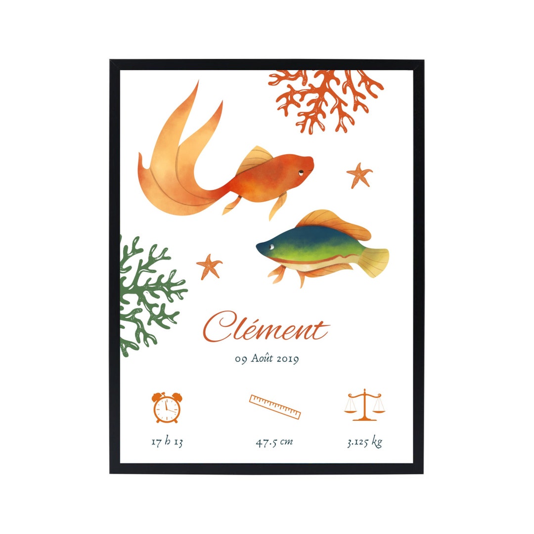 Fish Birth Name Poster / Baby Room Poster / Baby Gift / Baby Poster ...
