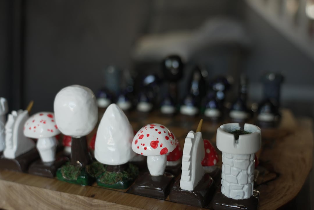 Hand Carved Fantasy Forest Chess Set Pieces With Live Edge Game Board ...