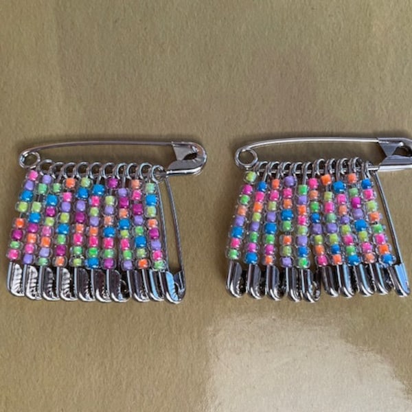 30 Large Friendship Pins Neon/colorful Seed Beads/safety Pins, Retro 80 ...