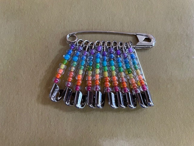 10 Friendship Pins set 201 Seed Beads/safety Pins 80's, Gen X, Retro ...