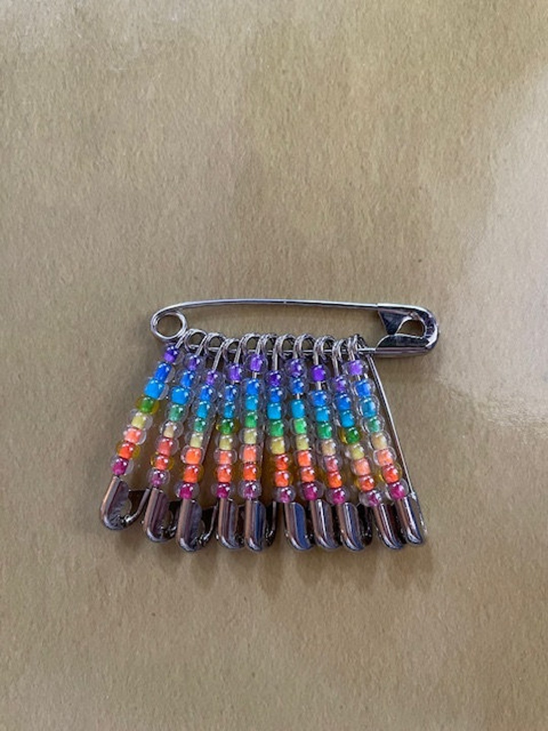 10 Friendship Pins set 201 Seed Beads/safety Pins 80's, Gen X, Retro ...