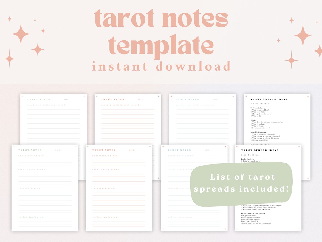 Printable Tarot Notes Template Sheets | Tarot Journal Digital | Tarot ...