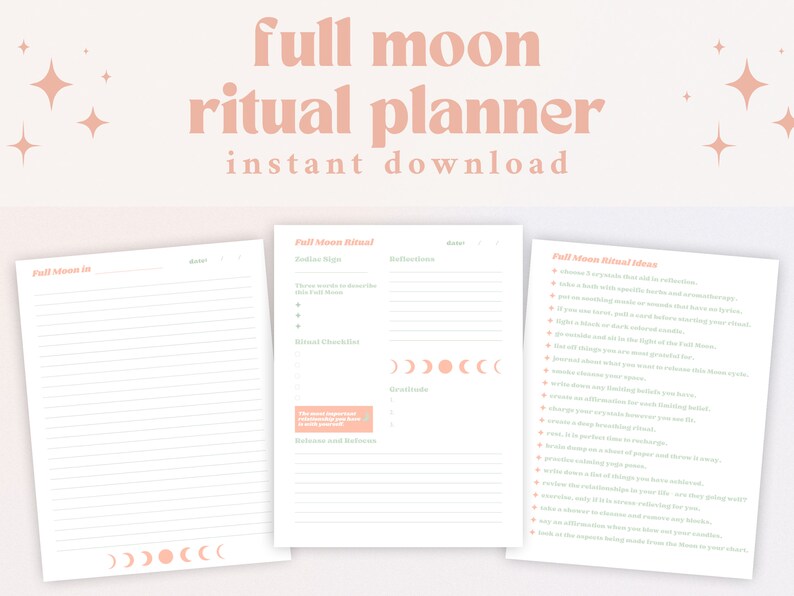 Printable Full Moon Ritual Planner | Full Moon Ritual | Full Moon ...