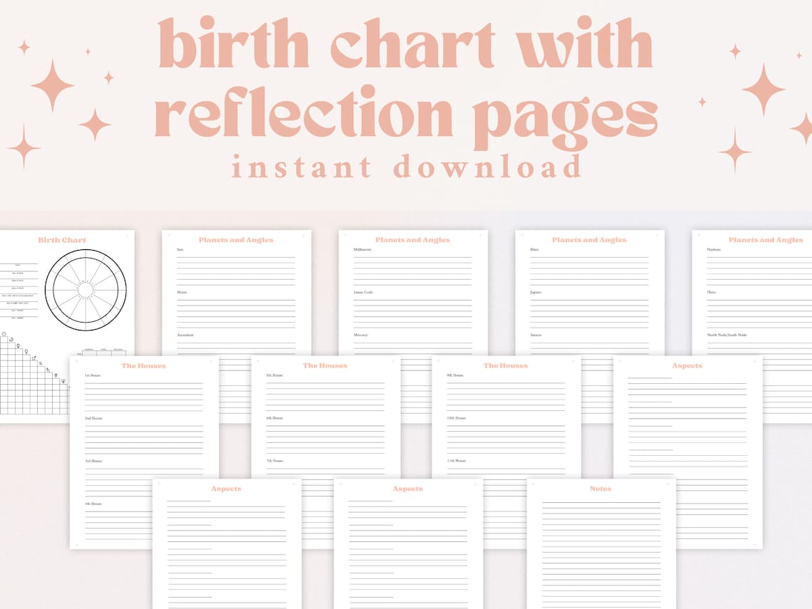 Printable Blank Birth Chart Template W/ Reflection Pages | Astrology ...