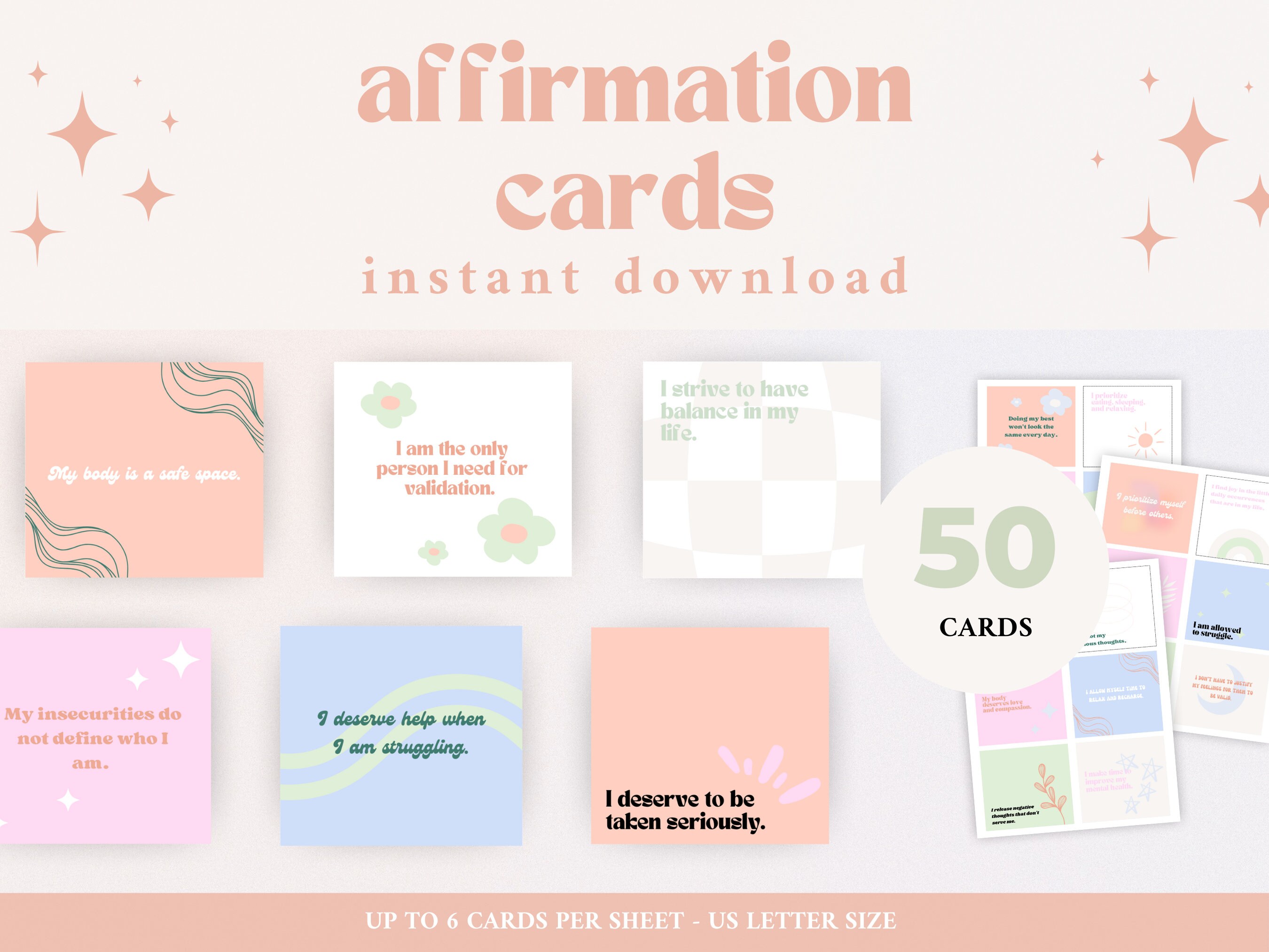 50 Printable Affirmation Cards | Digital Affirmation Cards | Positive ...