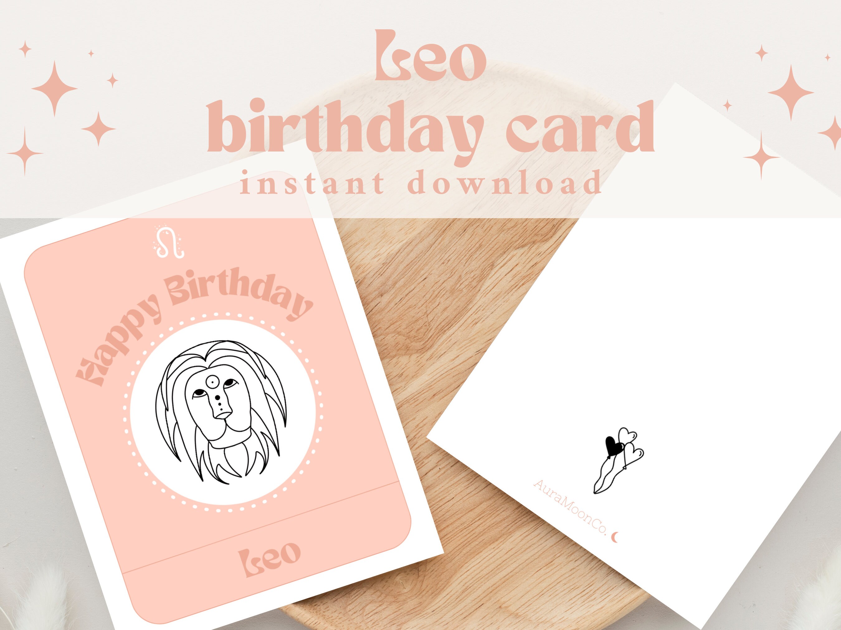 Printable Leo Birthday Card | Digital Leo Birthday Card | Zodiac Blank ...