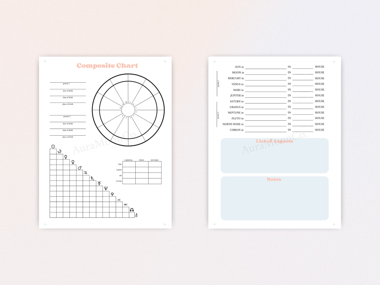 Printable Composite Chart | Astrology Chart Template | Chart Astrology ...