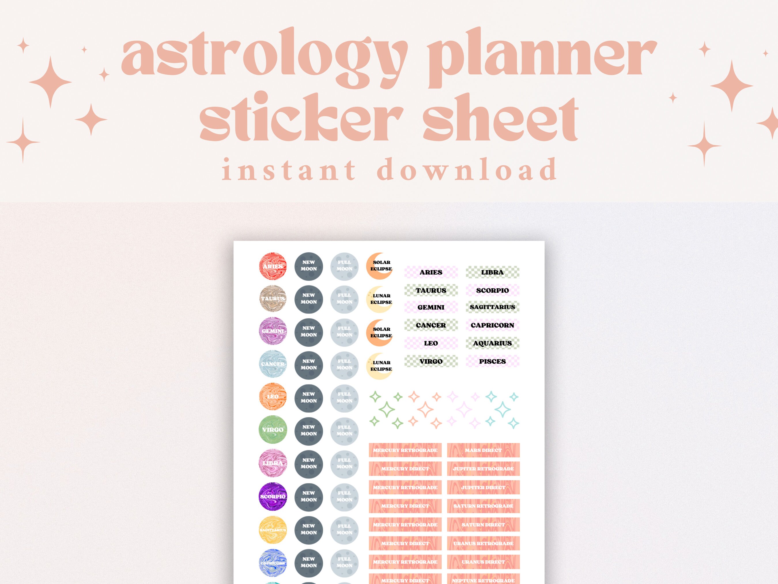 Printable Astrology Sticker Sheet | Astrology Sticker Pack | Zodiac ...