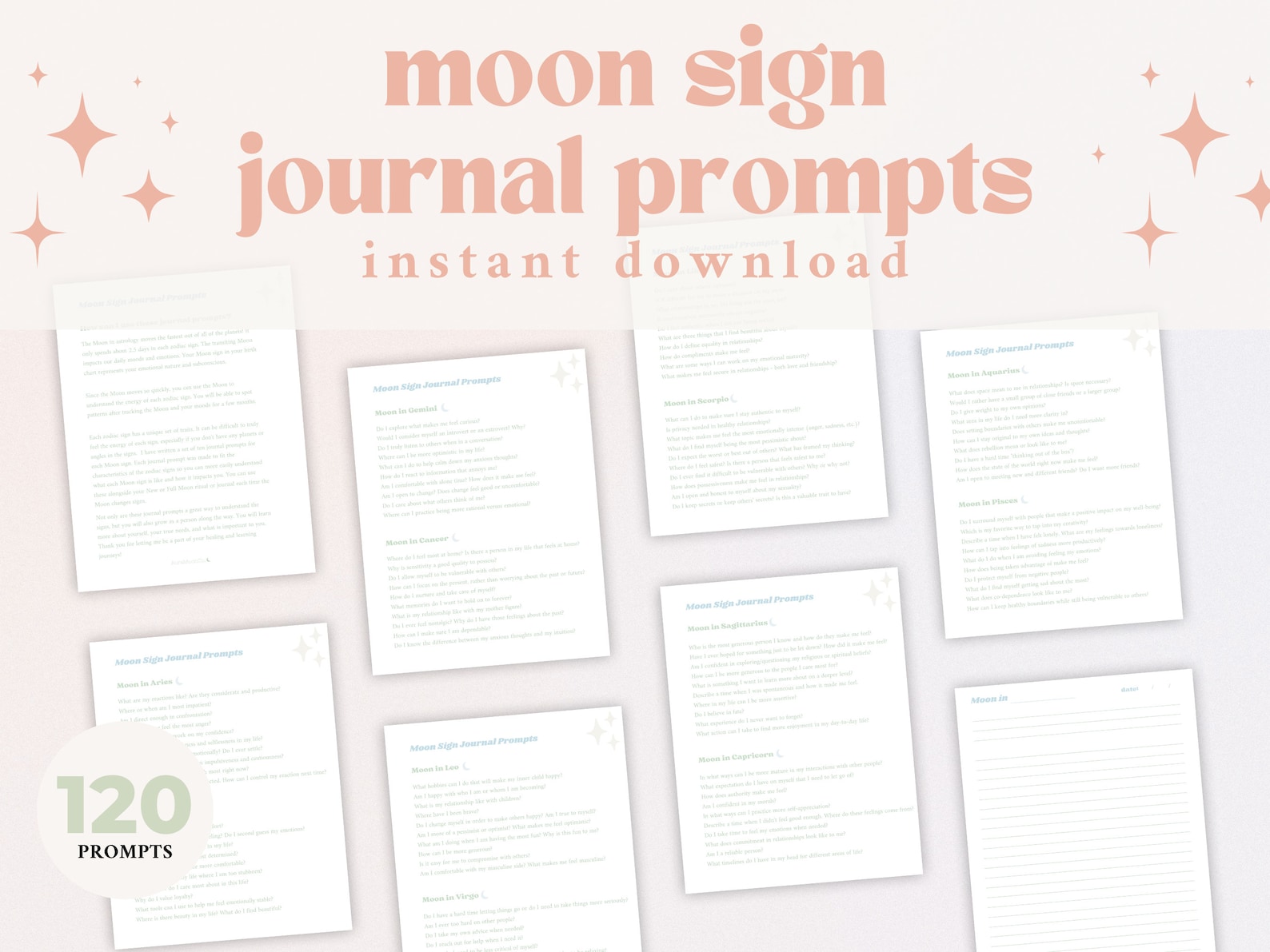 Printable Moon Sign Journal Prompts | Moon Journal 2024 | Moon Journal ...
