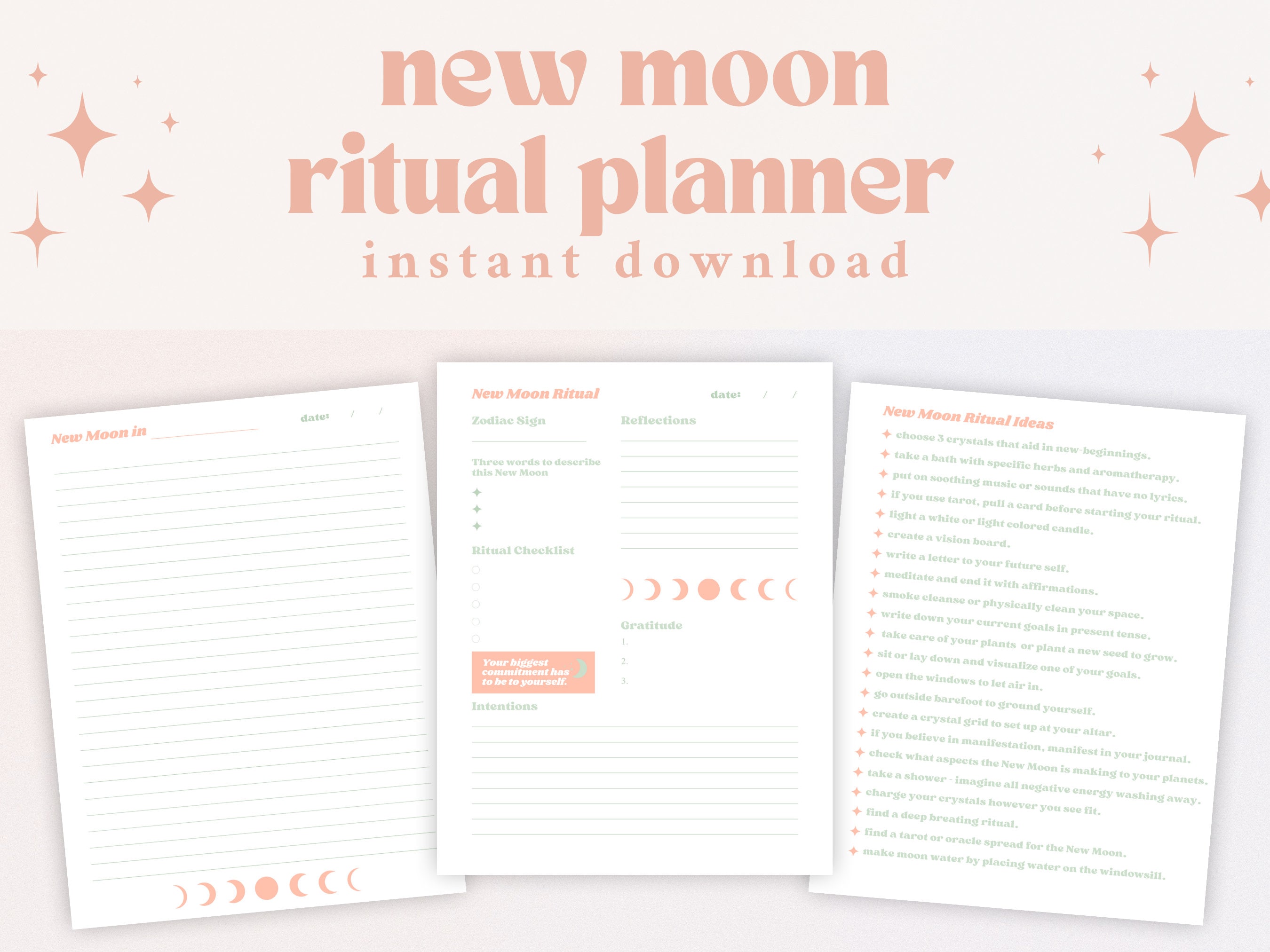 Printable New Moon Ritual Planner | New Moon Ritual Kit | New Moon ...