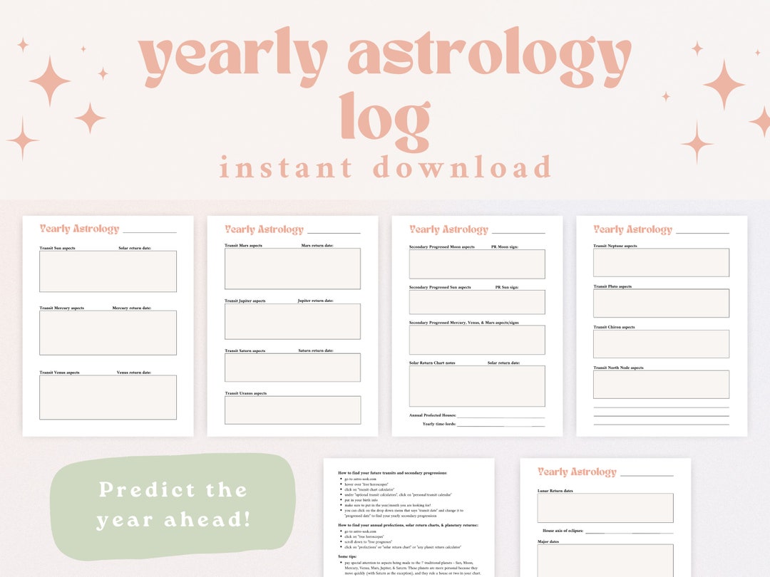Printable Yearly Astrology Log | Blank Astrology Log | Year Ahead ...