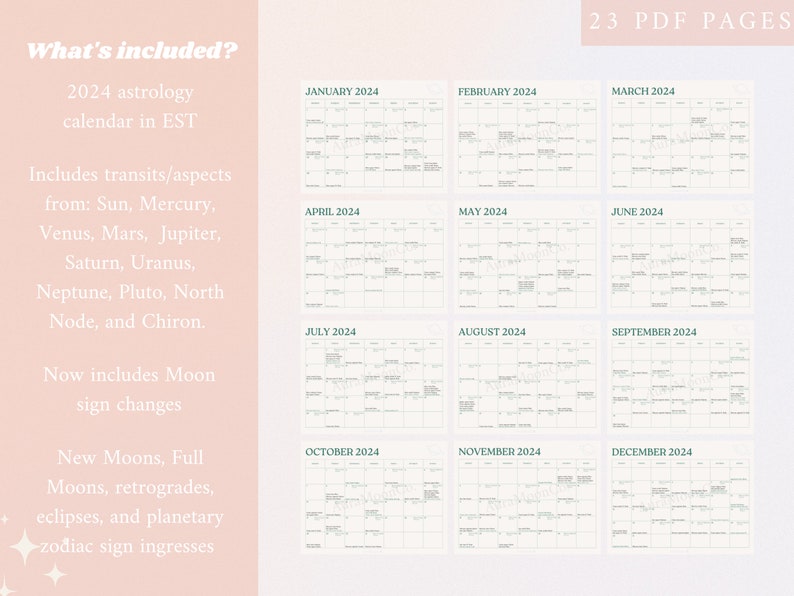Printable 2024 Astrology Calendar 2024 Astrology Planner Download