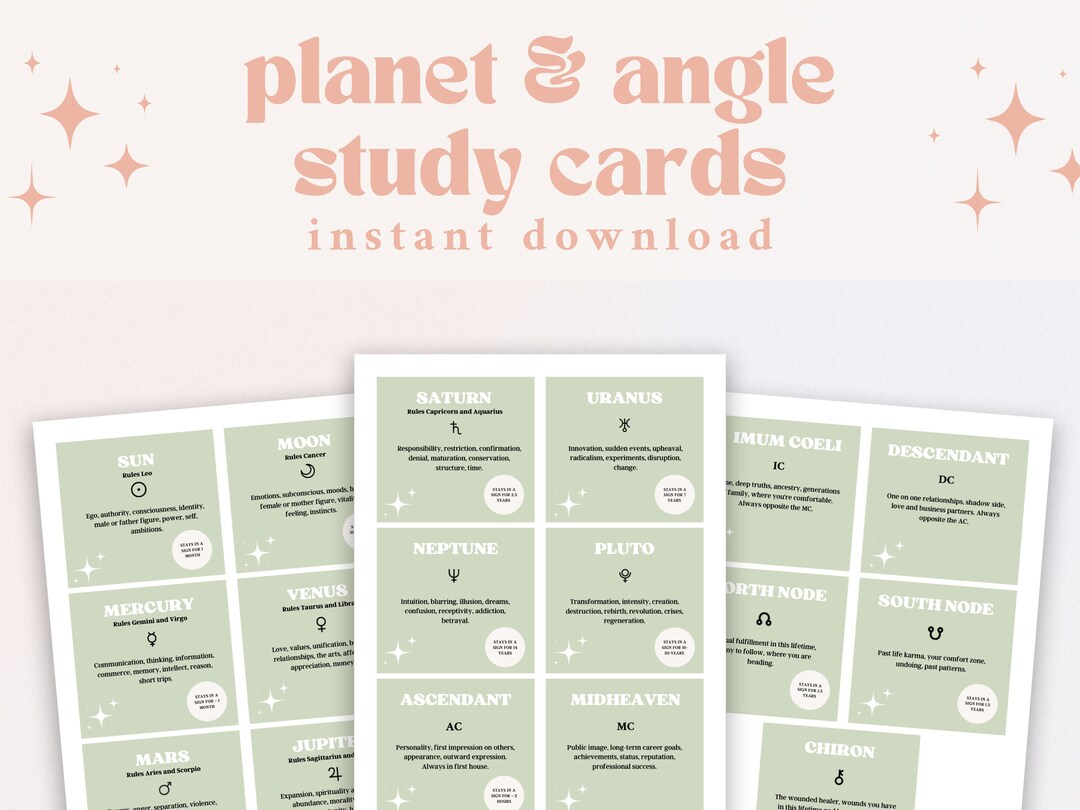 Printable Planet and Angle Study Cards | Astrology Flash Cards ...